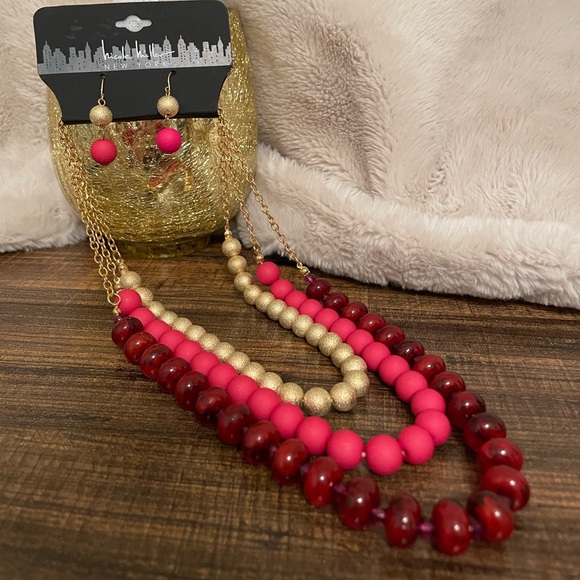 Nicole Miller | Jewelry | Nwt Nicole Miller Red Pink Gold Layered Bead ...